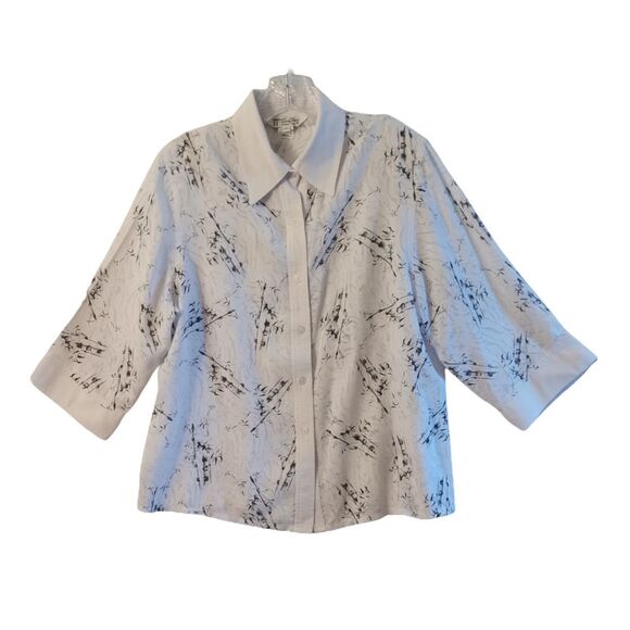 Tops | Tung Tai Sheer Top Women Large White Black Bamboo Print 34 ...